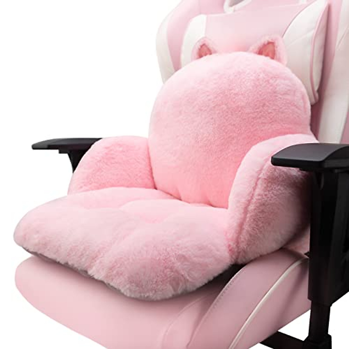 QYA Computer Chair Cushion Pink, Cute Seat Cushion with Backrest Non-Slip, Kawaii Chair Pillow for Gamer Chair, Comfy Chair Cushion for Bedroom (32"x 18", Pink Kitty)