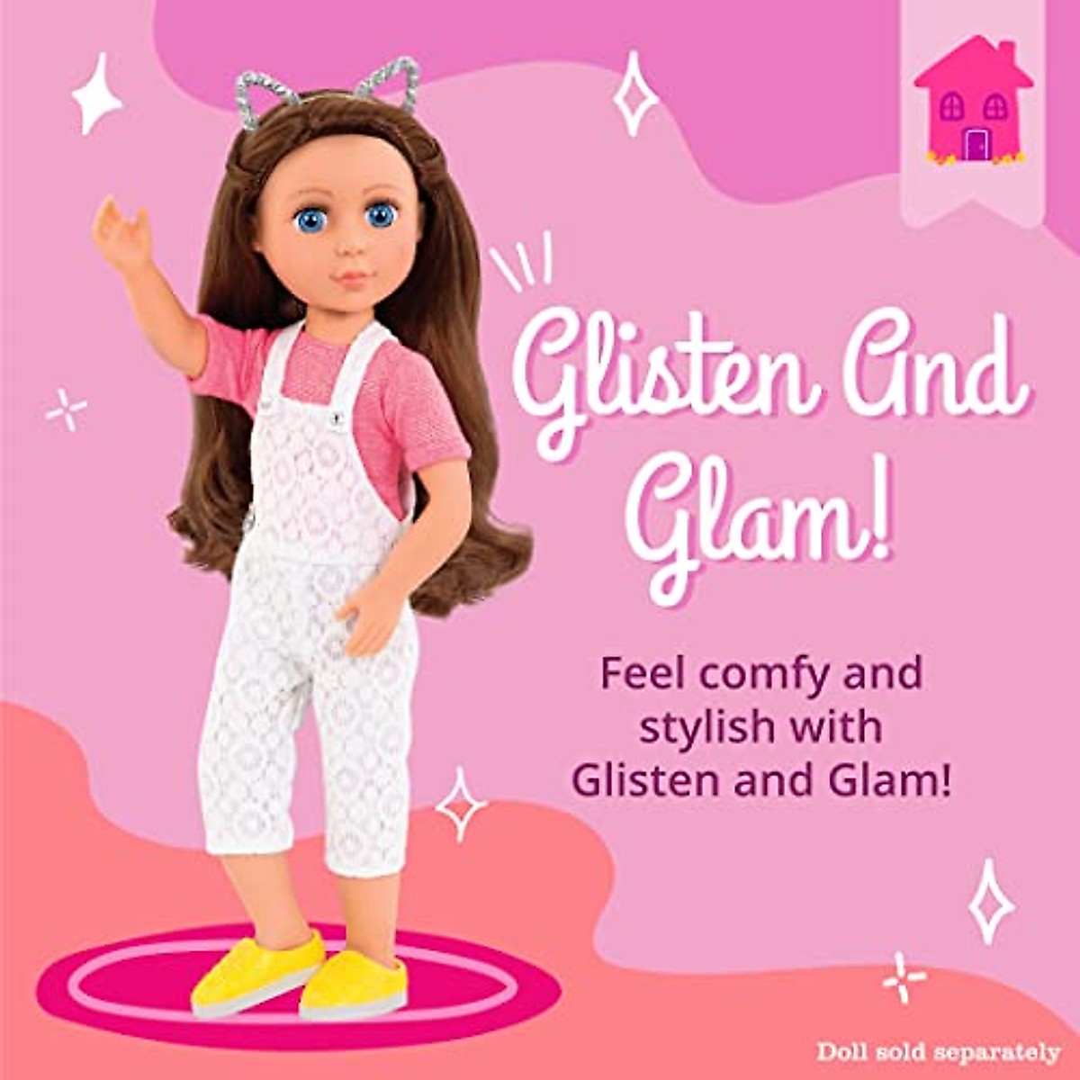 Glitter Girls – Glisten & Glam - Lace Overalls & Cat Ear Deluxe Outfit - 14-inch Doll Clothes– Toys, Clothes & Accessories For Girls 3-Year-Old & Up, includes Top (1)