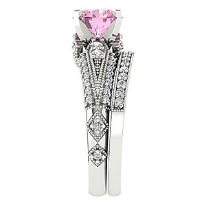 Clara Pucci 2.10ct Round Cut Solitaire Accent Pink Simulated Diamond Engagement Promise Bridal Ring Band set 14k White Gold 8