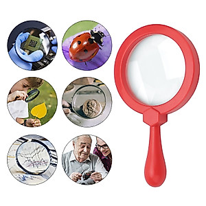 Kids Magnifying Glass Handheld Jumbo Magnifiers with Stand, Exploration Play Reading Magnifier for Children, 5X Magnification Loupe (Ages 3+) (Red)