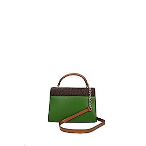 Michael Kors Sloan Medium Leather Satchel- Brown/Acorn/True Green