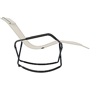 Sunnydaze Rocking Chaise Lounge Chair with Headrest Pillow, Outdoor Folding Patio Lounger, Beige, Set of 2