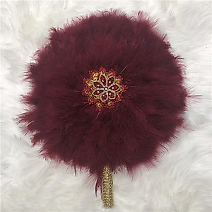 Msbfea Big Size Design African White Feather Big Fan Ladies Wedding Feather Fan for Bride Single Side Feather Nigerian Feather Color 48