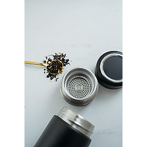 Insulated Tea Infuser Tumbler Thermos - Stainless Steel Travel Tea Mug with Lid | Cold Brew Coffee Mug Flask (Black Detachable, 15.9oz)