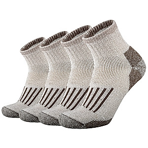 ONKE Merino Wool Low Cut Quarter Socks for Men Outdoor Trail Running Hiking Hiker All Season with Moisture Wicking Control(Brown L)