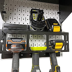 Wall Control Power Tool Storage Organizer Kit Cordless Drill Holder Charging Station Rack 16” x 32” Metal Pegboard Organization System (White Pegboard)