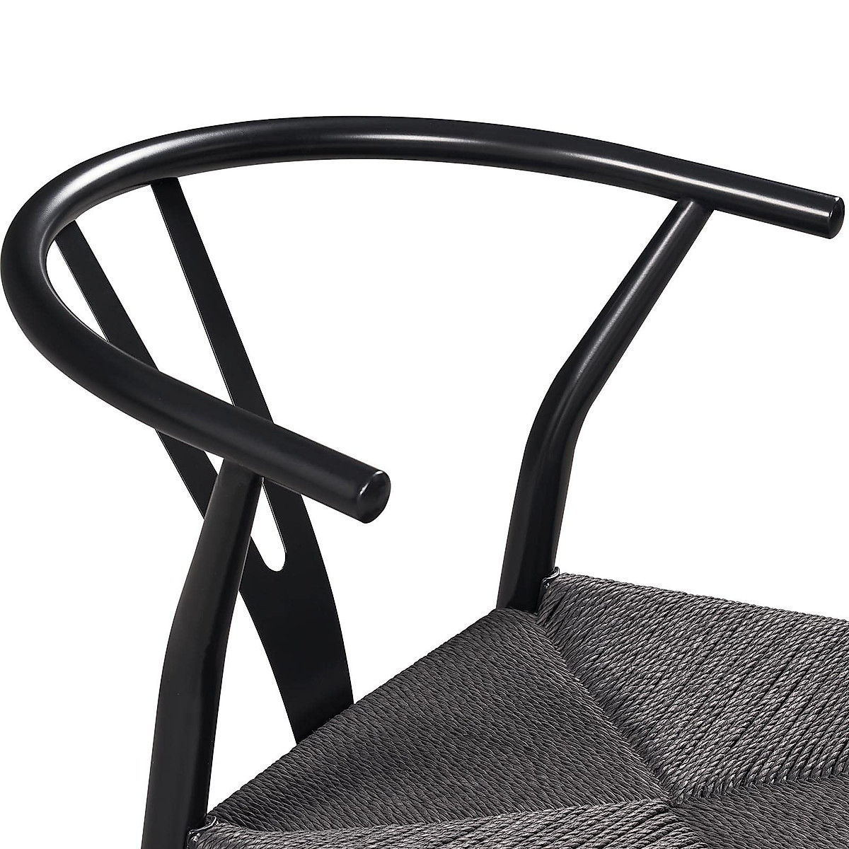 Yaheetech Set of 4 Weave Chair Mid-Century Metal Dining Chair Y-Shaped Backrest Hemp Seat, Large Black