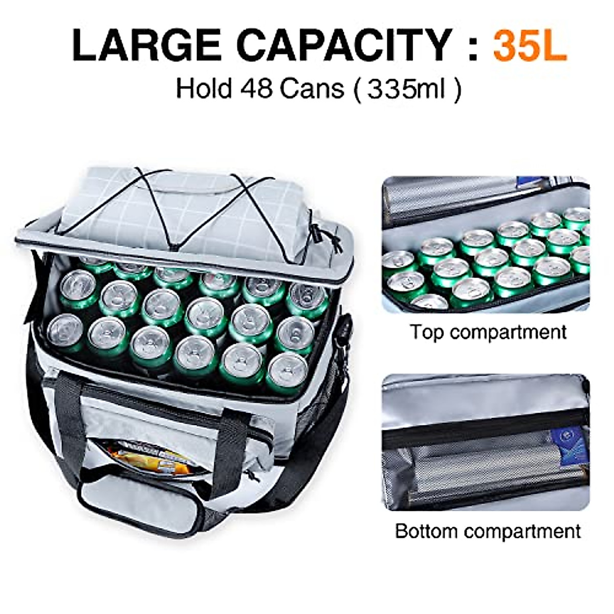 Soft Cooler Bag 48-Can Insulated Soft Cooler Large Collapsible Cooler Bag 35L Lunch Coolers for Picnic, Beach, Work, Trip