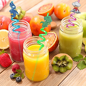 24Pcs Reusable Dinosaur Straws Birthday Decoration Party Favors, Safari Jungle Plastic Crazy Straws Dinosaur Party Supplies for Kids Boys Girls