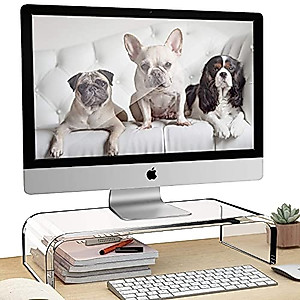 Clear Monitor Riser, Acrylic Computer Stand 20 inch - Sturdy 50LB Max - Promote Pain Relief Posture & Free Up Cluttered Space with TV, Laptop & PC Computer & Desk Storage Organizer Stand Riser