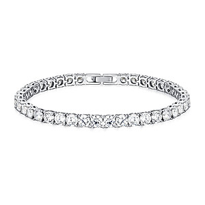 Sterling Silver Round Cut Cubic Zirconia Tennis Bracelet Anniversary Birthday Gifts for Her, Wife, Mom,