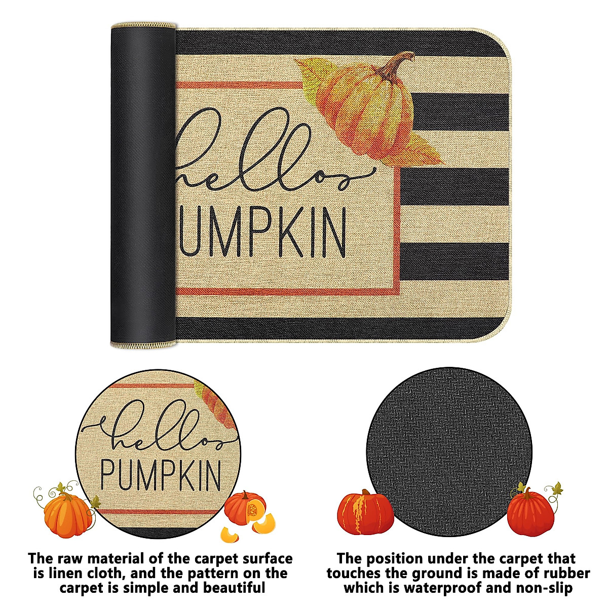Erweicet Fall Hello Pumpkin Maple Mat Autumn Pumpkin Maple Doormat Thanksgiving Front Door Fall Blanket Fall Outdoor Non Slip Mat Autumn Harvest for Indoor Outdoor Mat