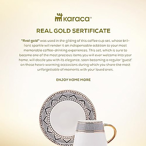 KARACA Globe Turkish Coffee Cups and Saucer for 6 People, 12 Pieces, 90 ml Espresso Turkish Coffee Demitasse Set of 6 Cups & Saucers Made of Porcelain, 3 oz Espresso&Turkish Coffee Cups with Saucers