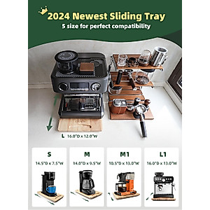 Kitchen Appliance Sliding Tray, [Upgraded Premium Rubber Wood] Gladis Countertop Slider under Cabinets, Easily Pull Out Rolling Tray for Keurig Single Cup, Cold Brew, Single Serve Coffee Maker