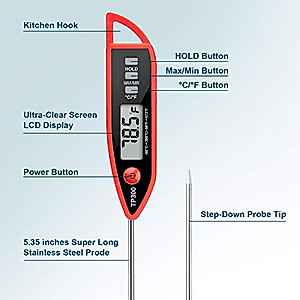 Instant Read Meat Thermometer Food Thermometer Cooking Thermometer Kitchen Candy Thermometer with Fahrenheit/Celsius(℉/℃) Switch for Oil Deep Fry BBQ Grill Smoker Thermometer by AikTryee