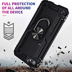 ULAK Compatible with iPod Touch 7/6/5 Case with 2 HD Screen Protectors, Hybrid Rugged Shockproof Cover with Built-in Kickstand for iPod Touch 7th/6th/5th Generation (Black)