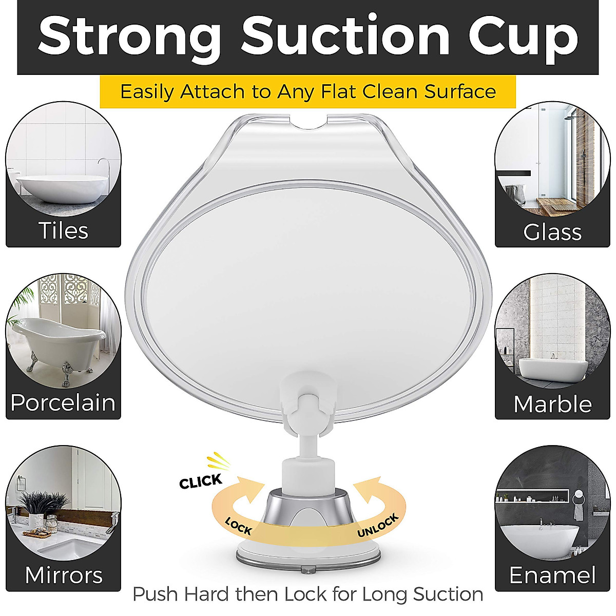 HONEYBULL Shower Mirror Kit | Suction Cup & Hook Sticker (Small)