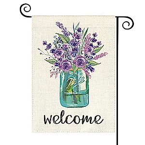 AVOIN colorlife Welcome Watercolor Flower Lavender Vase Garden Flag Double Sided, Spring Summer Holiday Yard Outdoor Flag 12 x 18 Inch
