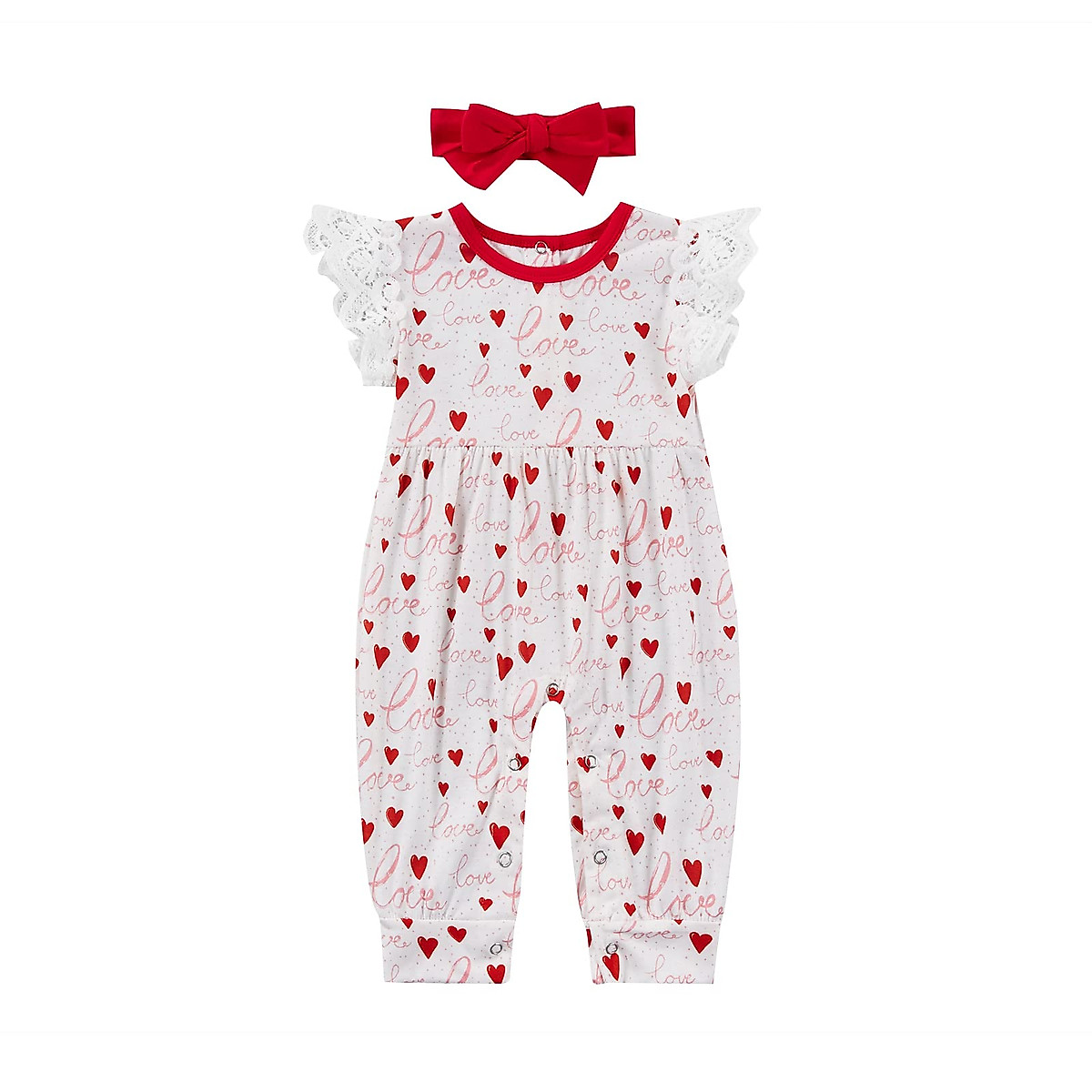 My First Valentine's Day Outfit Letters and Heart Printed Pattern Romper Set for Baby Boys Girls (White E, 18-24 Months)