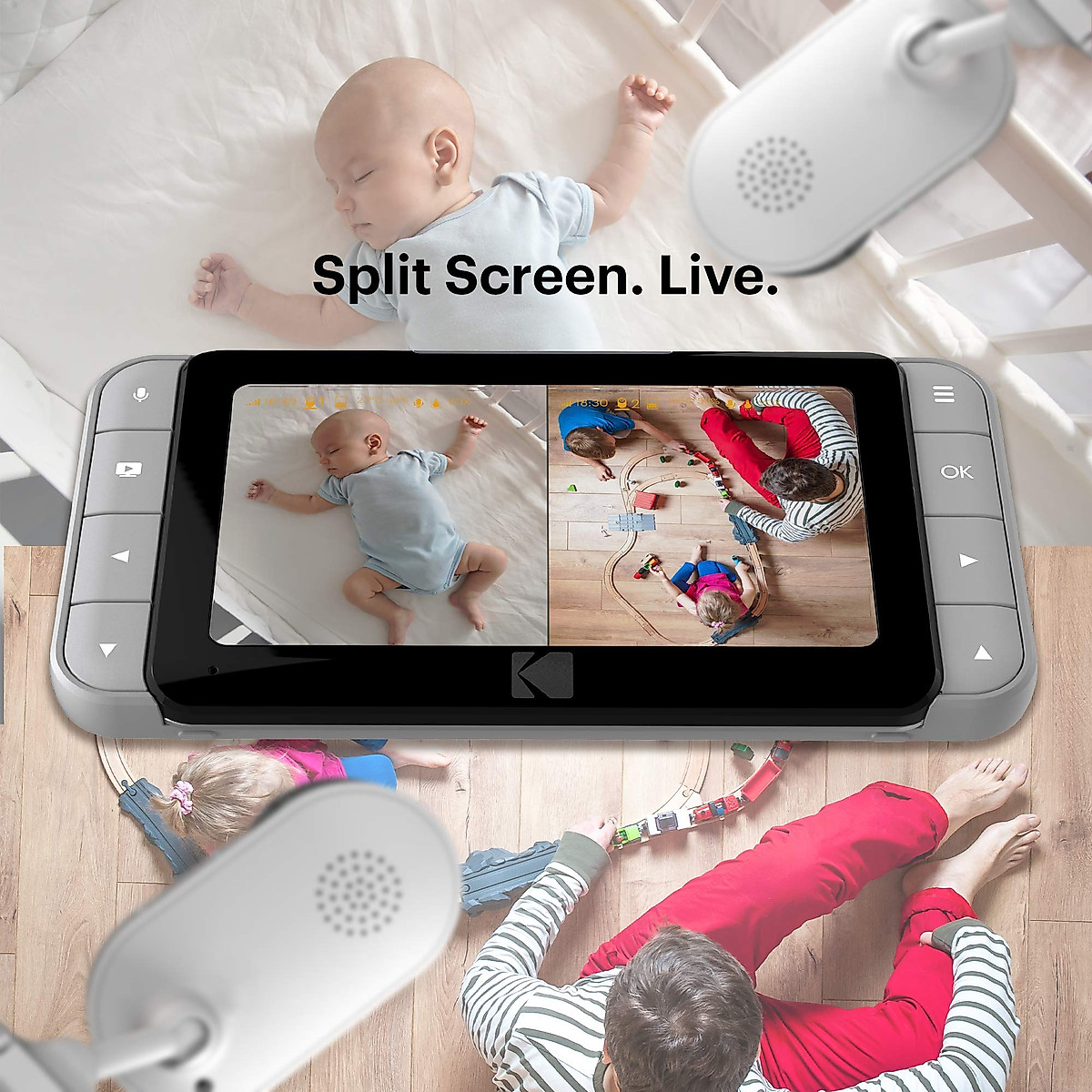 KODAK Cherish C520 WiFi Indoor Video Baby Monitor with Above-The-Crib View, Parent Unit for Constant Monitoring and Phone App for Quick Check-in