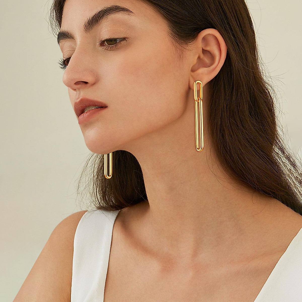 MUYAN Gold Long Geometric Drop Dangle Earrings for Women Trendy Long Paperclip Link Dangle Earrings Fashion Jewelry