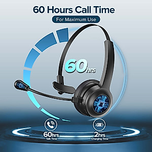 Derico Trucker Bluetooth Headset with Noise Cancelling Microphone & Mute Button for Cell Phones | Telephone Headsets for Office Phones | On-Ear Headphones for Microsoft, Call Center, Trucker Headset