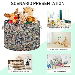 ALAZA Indian Ethnic Paisley Pattern Storage Basket Gift Baskets Large Collapsible Laundry Hamper with Handle, 20x20x14 in