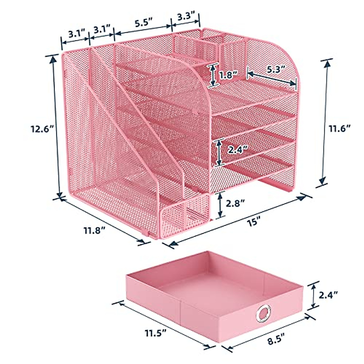 JAFUSI Mesh Desk Organizer with File Holder Magazine Holder,5-Tier Paper Letter Tray Organizer with Pen Holder,Desktop File Organizer with Drawer,10 Sections Suit for Home School Office Supplies