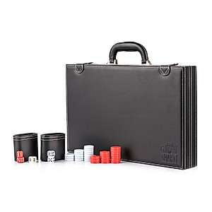 Smart Tactics Premium Backgammon Set - Large 17'' Wood & PU Leather Folding Backgammon Board Game - Green/White/Red Felt Interior - Includes Dice Cups, Doubling Cube & Instruction Manual