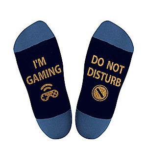 Funny Gamer Gaming Socks for Men Women Boys - Do Not Disturb Gaming Novelty Cotton Crew Socks, Gamer Gift for Mens Teen Boys, Game Lovers Valentines Day Christmas Gift Stocking Stuffers- Blue