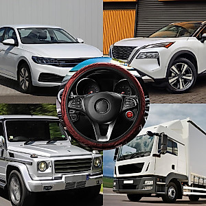 BESULEN Car Steering Wheel Cover, 15 Inch Leather, Red, Black, Beige, Brown, Wine Pink, Gray, Universal Fit