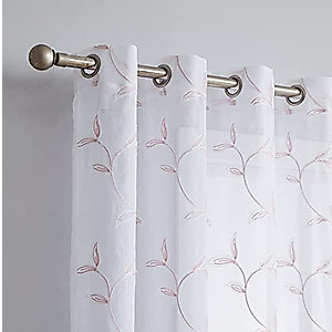 LINENZONE Sheer White Patio Door Curtain for Sliding Door with Blush Pink Leaf Embroidery. Extra Wide Curtains for Patio Doors, Glass Door Curtains, or Balcony Curtains. (Maria 102 x 84 Blush)