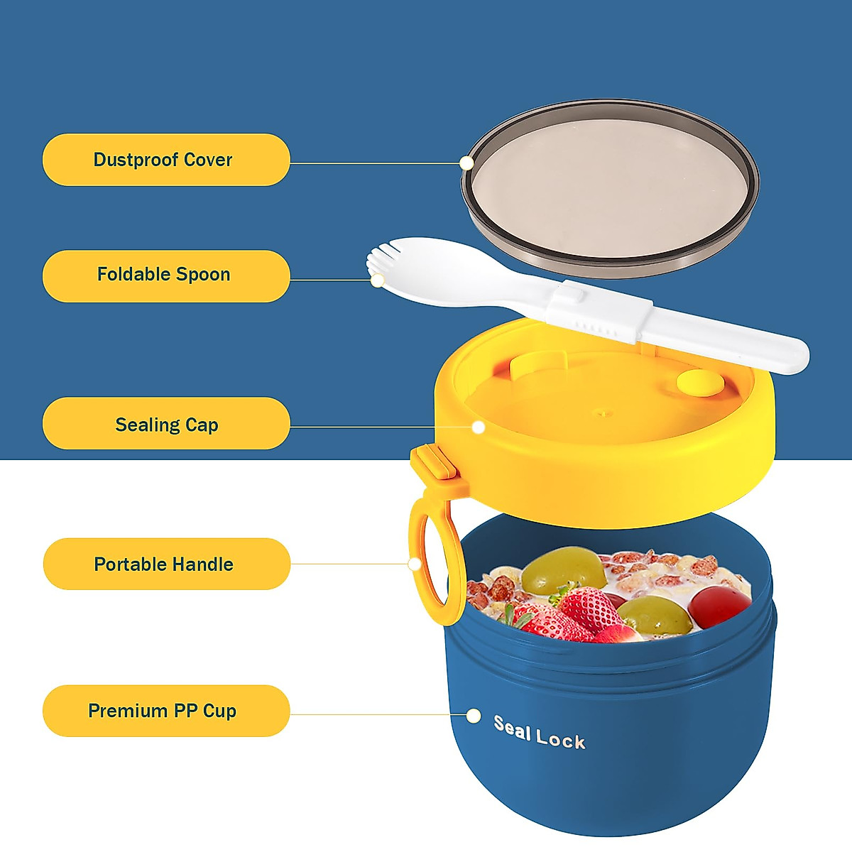 Overnight Oats Containers with Lids, 20oz Portable Overnight Oats Jars with Spoons, Leak-proof Plastic Yogurt Jars, Oatmeal Container for Yogurt Breakfast On The Go Cups, Dessert Snack Containers