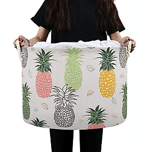 Large Round Storage Basket - Colorful Pineapple Canvas Round Storage Basket Toy Storage Bin for Laundry Hamper,Toy Bins,Gift Baskets, Bedroom, Clothes,Baby Nursery…