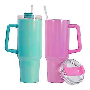 AGH 20 Pack 40 oz Sublimation Shimmer Green Pink Red Purple Tumbler with Stainless Steel Straw and Lid, Insulated Double Wall Vacuum Reusable Cups with Handle