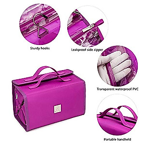 ROYALFAIR Roll Up Makeup Bag, Travel Toiletry Bag for Women with 4 Clear TSA Approved Pouches, Hanging Travel Organizer, Folding Cosmetic Bag for Men and Women (Purple)