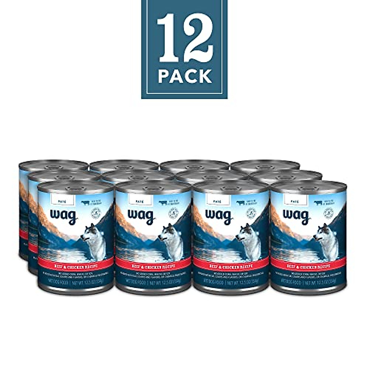 Amazon Brand - Wag Pate Canned Dog Food, Beef & Chicken Recipe, 12.5 oz Can (Pack of 12)