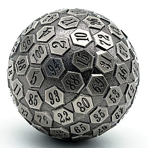 Cusdie D100 DND Metal Dice, 100 Sided Giant Metal Dice, Single D100 Polyhedral Dice with Gift Box for RPGs (Ancient Silver)