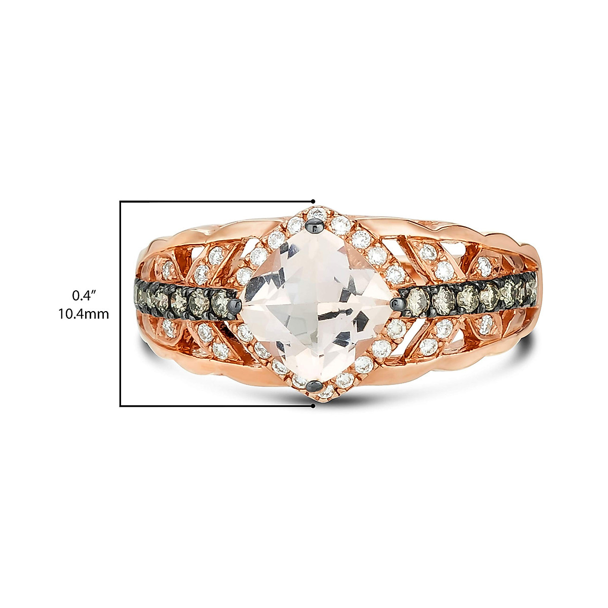 LE VIAN 1/3 Carat White and Chocolate Diamond with Cushion Cut Morganite Halo Engagement Ring for Women in 14k Rose Gold (H-I/Fancy Brown, VS2-SI2, cttw) Anniversary Promise Ring Size 7