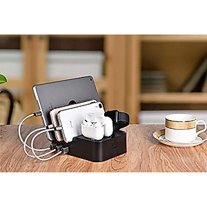 Charging Station for Multiple Devices 6 Port 30W MUZHI Fast Multi USB Charger Station Dock HUB Desktop Wall Charge Stand Organizer for iPad iPhone Airpods iwatch Kindle Tablet Smart Cell Phones Black