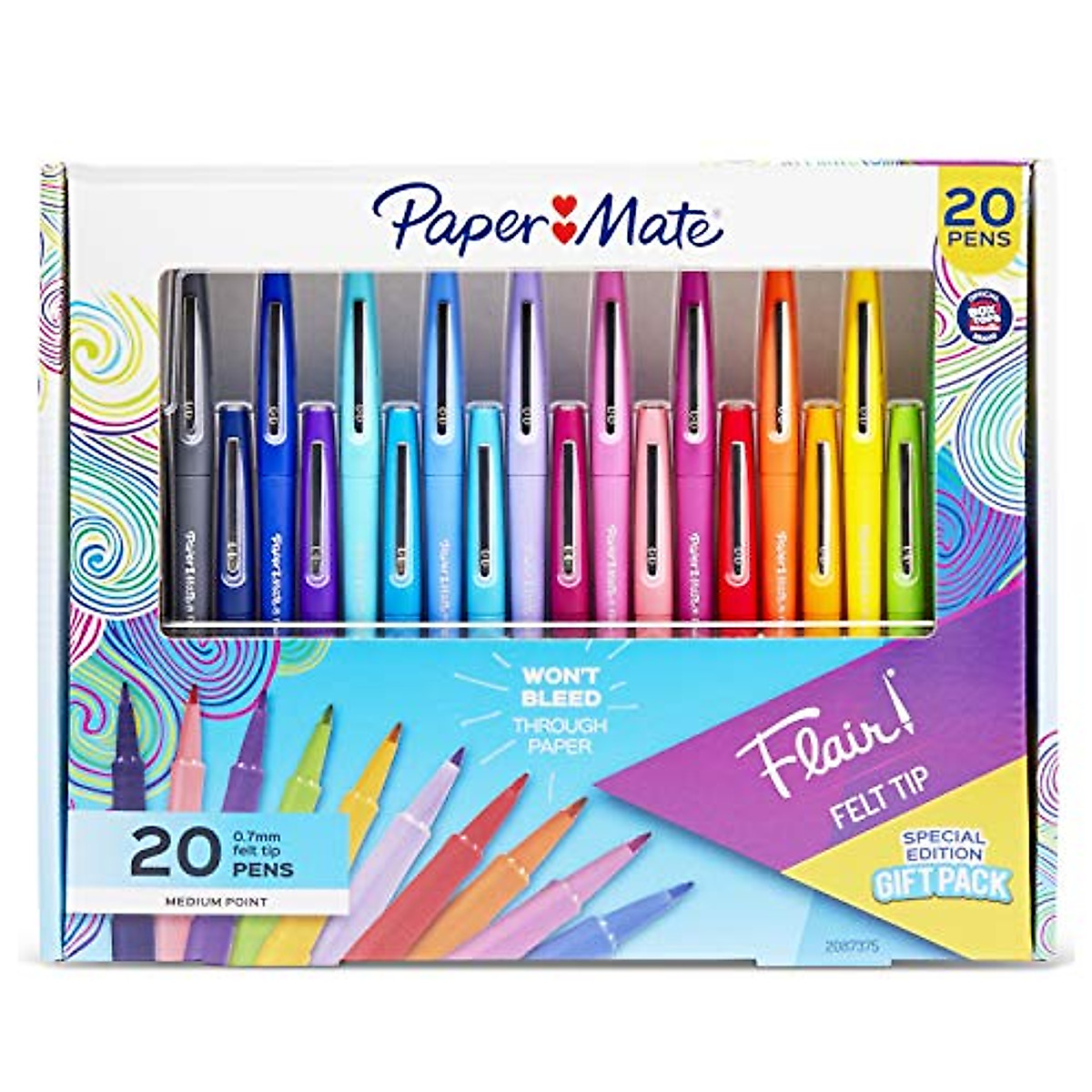 Paper Mate Flair Felt Tip Pen 20 Piece Set, Medium Point 0.7, Assorted Colors