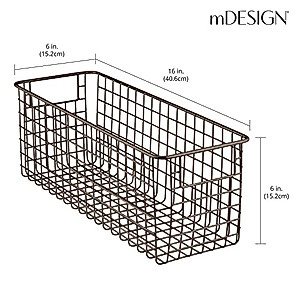 mDesign Slim Metal Wire Food Storage Organizer Basket with Handles - Organization in Kitchen Cabinets, Pantry Shelf, Bathroom, Laundry Room, Closets, Garage, Concerto Collection, 2 Pack, Bronze