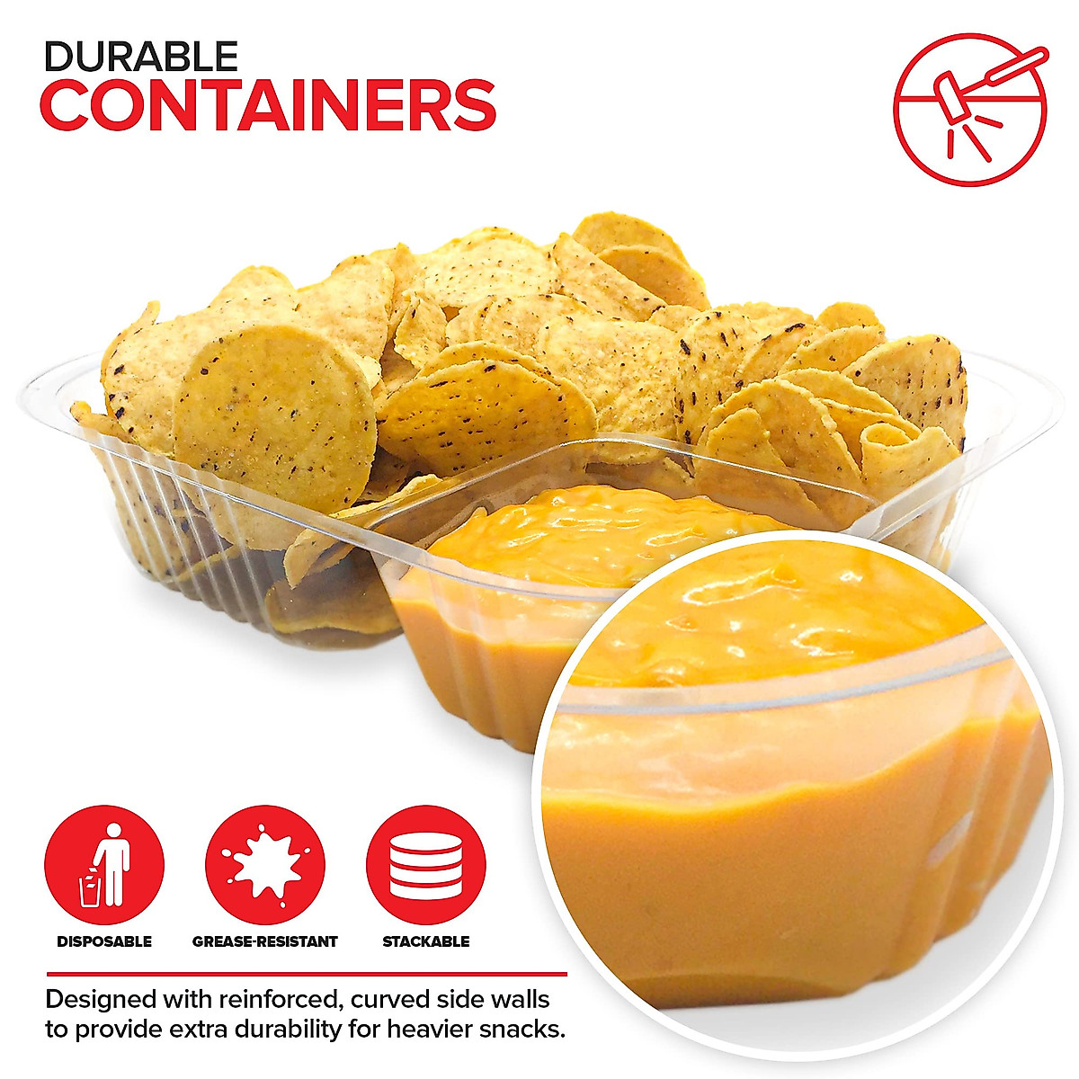 22oz Plastic Nacho Trays (50 Pack) Large Disposable Tray for Nachos & Cheese Dip, Concession Stand Supplies, Movie Night Snacks for Kids, Carnival Party Decorations, Food Boats, Snack Containers