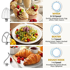 Peicual Stand Mixer, 5.5QT 10+P Speed Tilt-Head Kitchen Electric Mixer, Food Mixer with Stainless Steel Bowl, Dough Hook, Flat Beater, Wire Whisk, Splash Guard for Daily Use - Silver