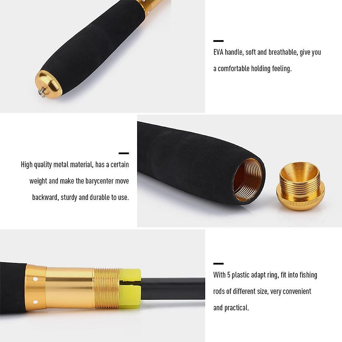 Dioche Fishing Rod Handle, Fishing Rod Multi-Functional Metal Fishing Rod Handle Grip EVA Fishing Pole Replacement for DIY Rods(Gold)