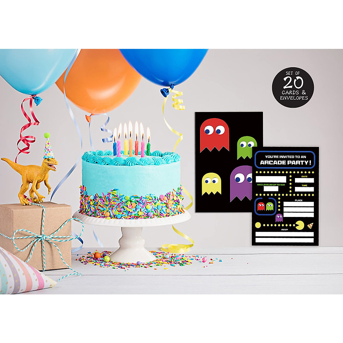 QOFO Arcade Game Party Invite Cards-Set of 20 With Envelopes,Game Themed Birthday Party,Birthdays Party Decorations And Supplies-YQC07