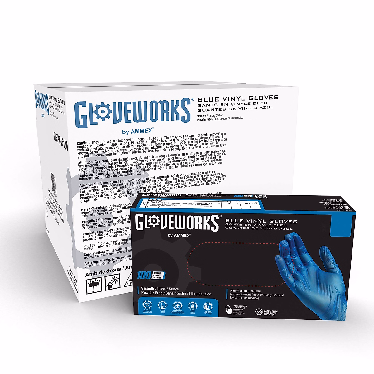GLOVEWORKS Blue Vinyl Industrial Gloves, Case of 1000, 3 Mil, Size Small, Latex Free, Powder Free, Food Safe, Disposable, Non-Sterile, IVBPF42100