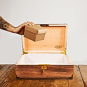 Burned Storage Keepsake Box with key locking - Wooden Storage Box with Chamois Leather Lining - Large Gift Box with Hinged Lid - Wood Decorative Storage Box with Lid (Burned)