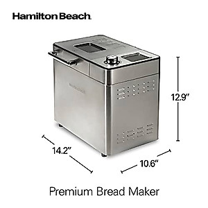 Hamilton Beach Premium Dough & Bread Maker Machine with Auto Fruit and Nut Dispenser, 2 lb. Loaf Capacity, Stainless Steel (29890)