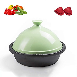 30cm Moroccan Tagine, with Lid, Non-Stick Enameled Cast Iron Soup Pot, for Different Cooking Styles - Cooking Healthy Food,Green